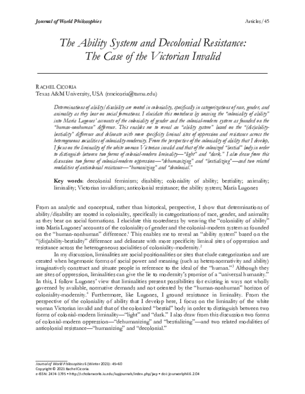 (PDF) The Ability System and Decolonial Resistance: The Case of the ...