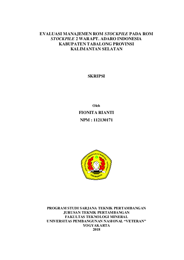 (PDF) Evaluasi Manajemen Rom Stockpile Pada Rom Stockpile 2 Warapt ...