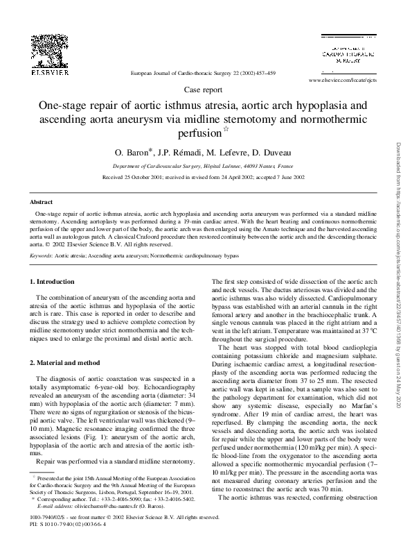 (PDF) One-Stage Repair of Aortic Arch Anomalies