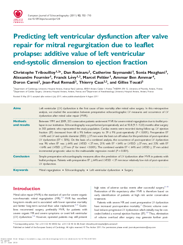 (PDF) Predicting left ventricular dysfunction after valve repair for mitral regurgitation due to ...