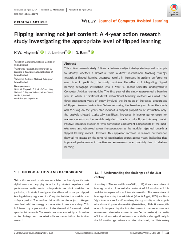 (PDF) Flipping learning not just content: A 4-year action research ...