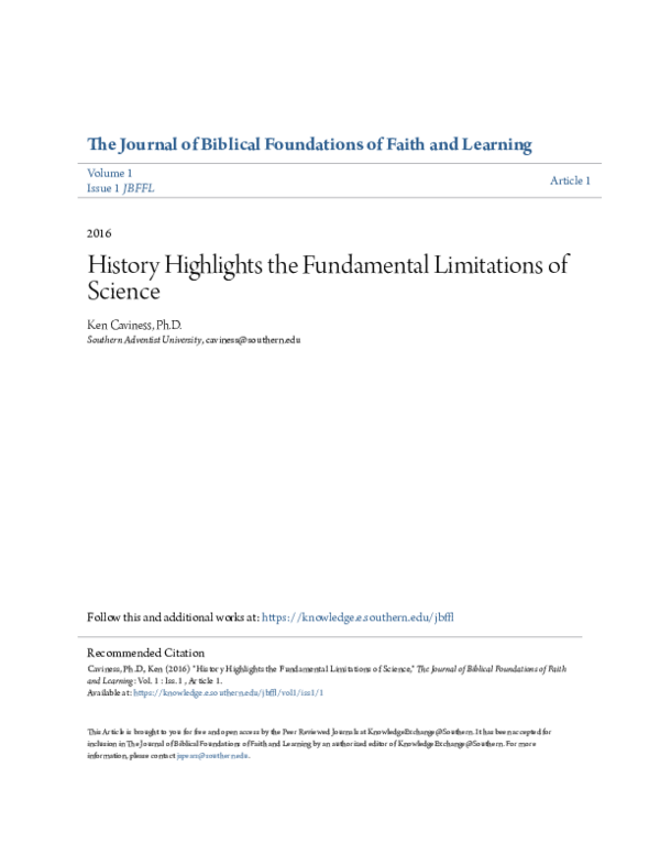 (PDF) History Highlights the Fundamental Limitations of Science