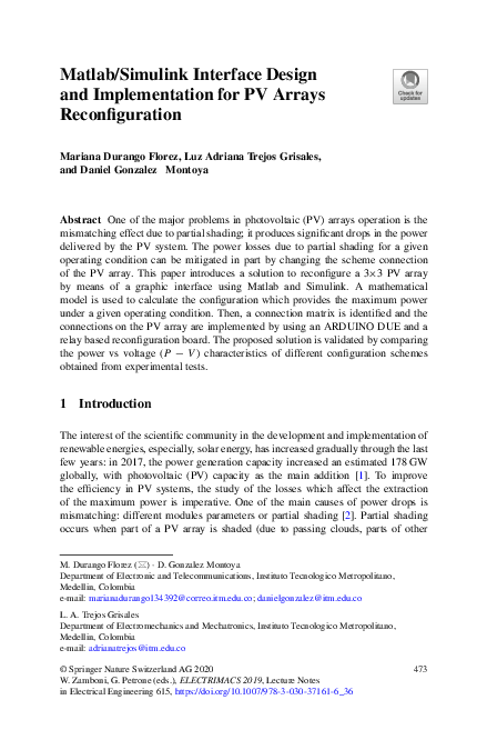 Pdf Matlabsimulink Interface Design And Implementation For Pv Arrays