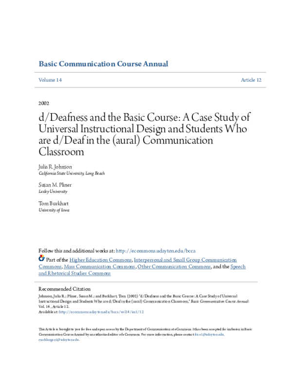 (PDF) d/Deafness and the Basic Course: A Case Study of Universal ...