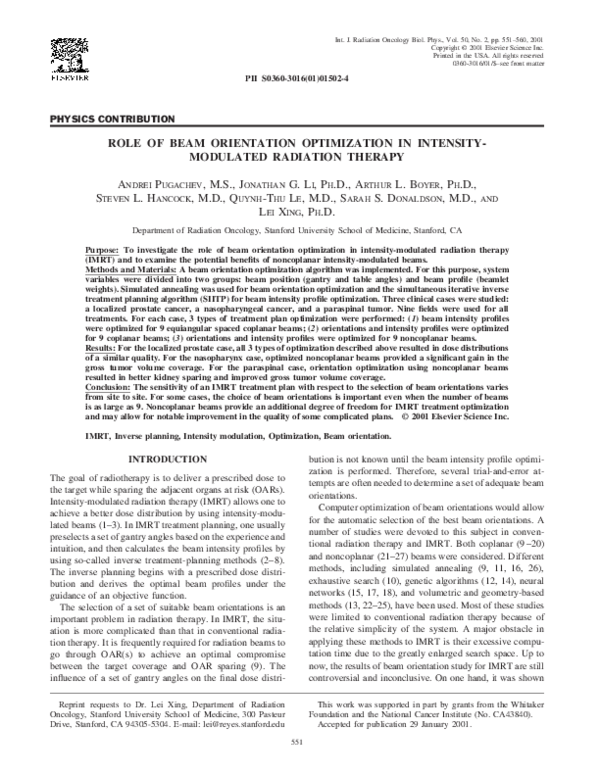 Pdf Role Of Beam Orientation Optimization In Intensity Modulated