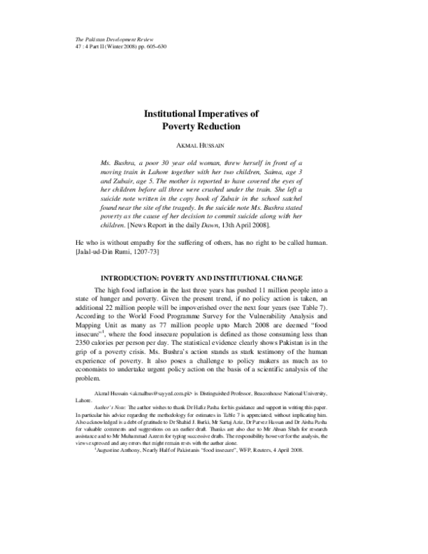 (PDF) Institutional Imperatives of Poverty Reduction