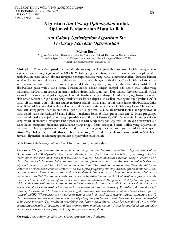 (PDF) Algoritma Ant Colony Optimization untuk Optimasi Penjadwalan Mata ...