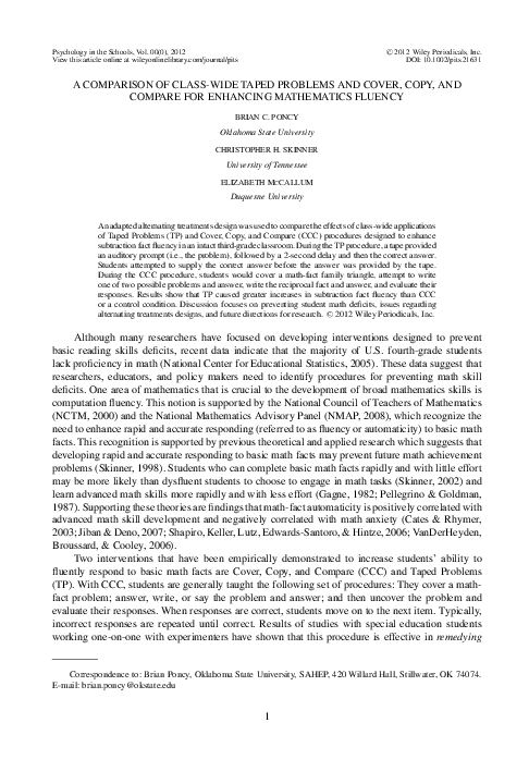 (PDF) A comparison of class-wide taped problems and cover, copy, and ...