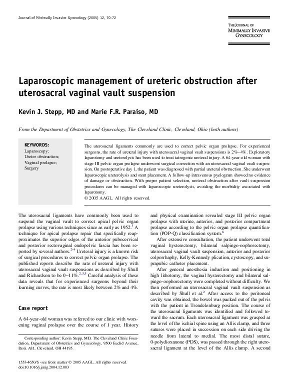 Pdf Laparoscopic Management Of Ureteric Obstruction After Uterosacral