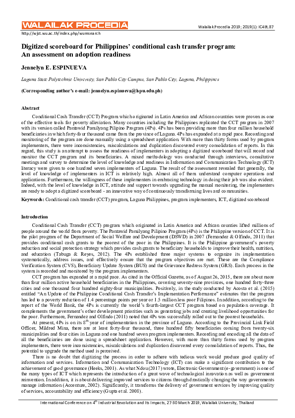 (PDF) Digitized scoreboard for Philippines’ conditional cash transfer ...