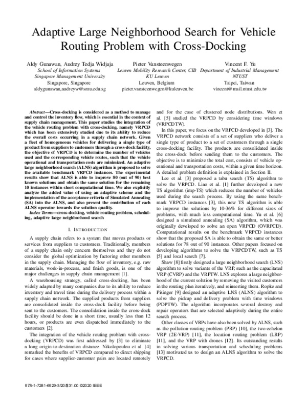 (PDF) Adaptive Large Neighborhood Search for Vehicle Routing Problem with Cross-Docking