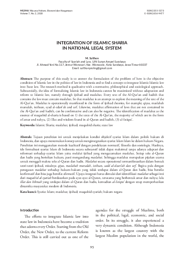 (PDF) Integration of Islamic Sharia in National Legal System
