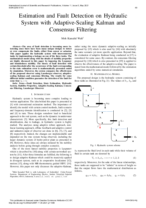 Pdf Estimation And Fault Detection On Hydraulic System With Adaptive