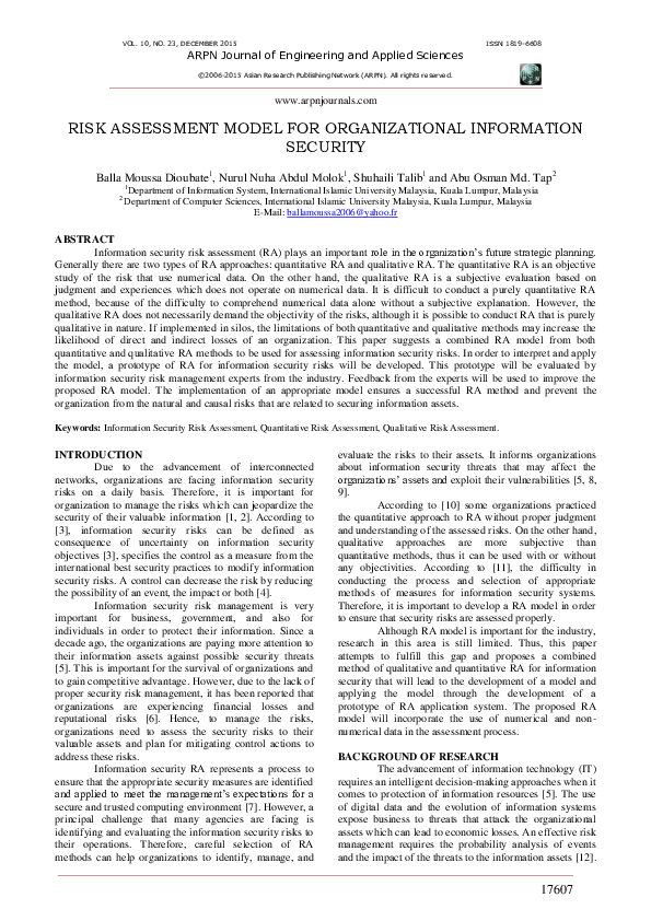 (PDF) Risk Assessment Model for Organizational Information Security