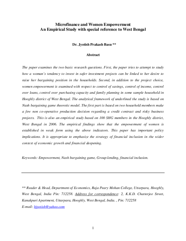 (PDF) Microfinance and Women Empowerment An Empirical Study with ...