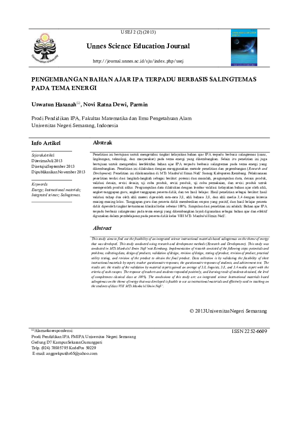 (PDF) Pengembangan Bahan Ajar Ipa Terpadu Berbasis Salingtemas Pada Tema Energi