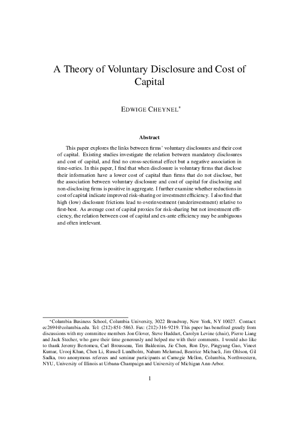 (PDF) A theory of voluntary disclosure and cost of capital