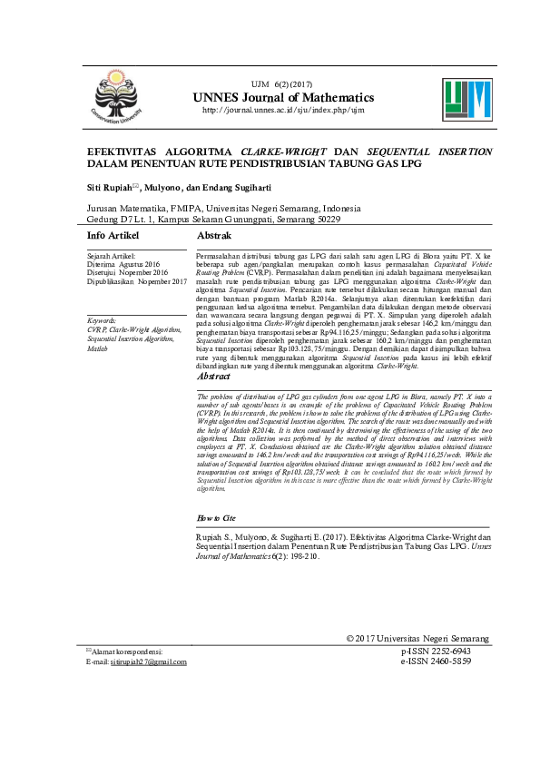 (PDF) Efektivitas Algoritma Clarke-Wright Dan Sequential Insertion Dalam Penentuan Rute ...