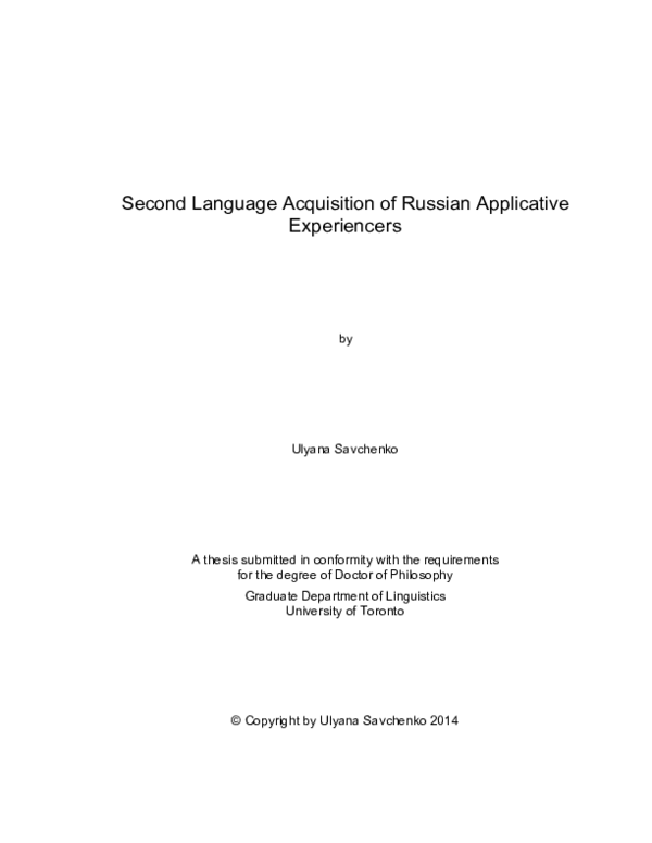 (PDF) Second Language Acquisition of Russian Applicative Experiencers