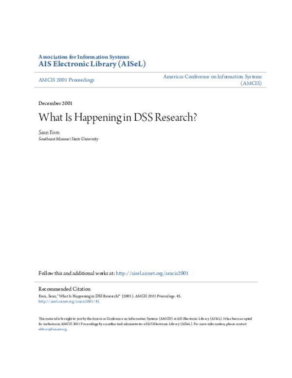 (PDF) What is Happening in DSS Research