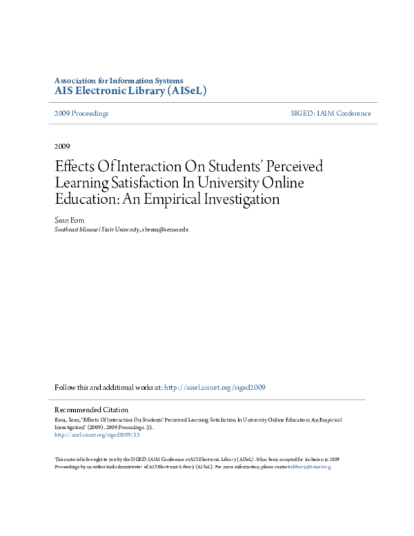 (PDF) Effects Of Interaction On Students’ Perceived Learning ...