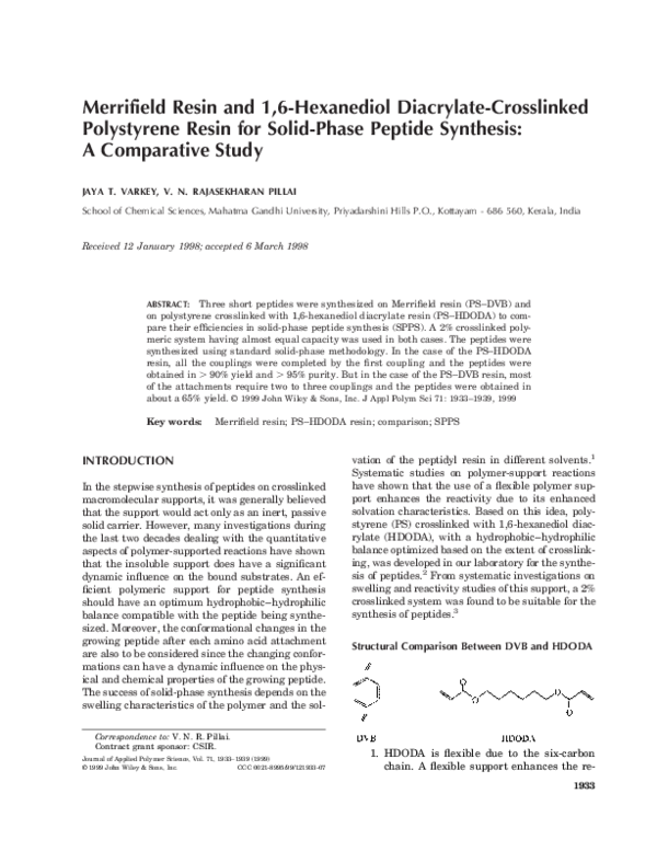 (PDF) Merrifield resin and 1,6-hexanediol diacrylate-crosslinked ...
