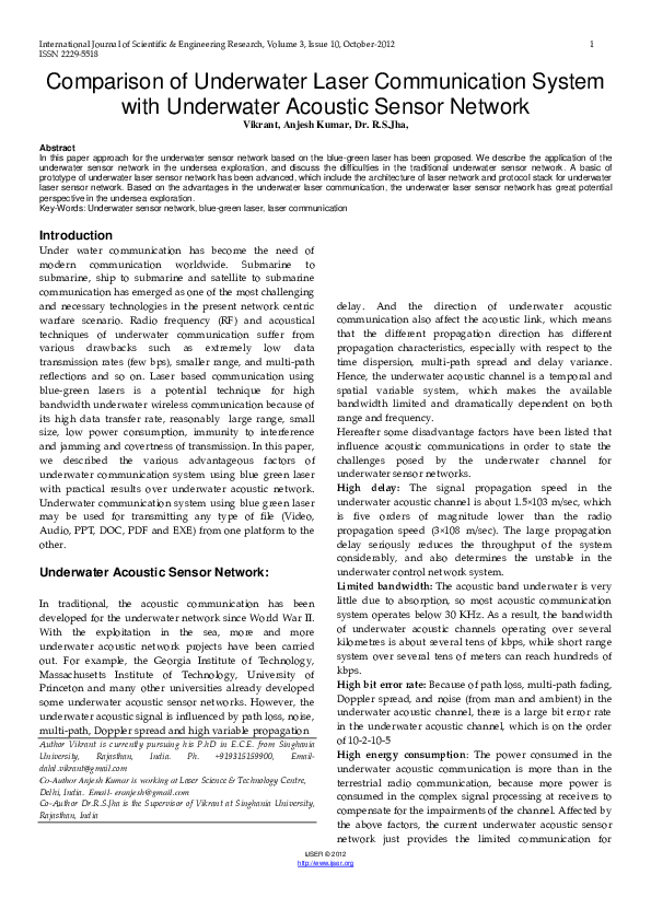(PDF) Comparison of Underwater Laser Communication System with ...