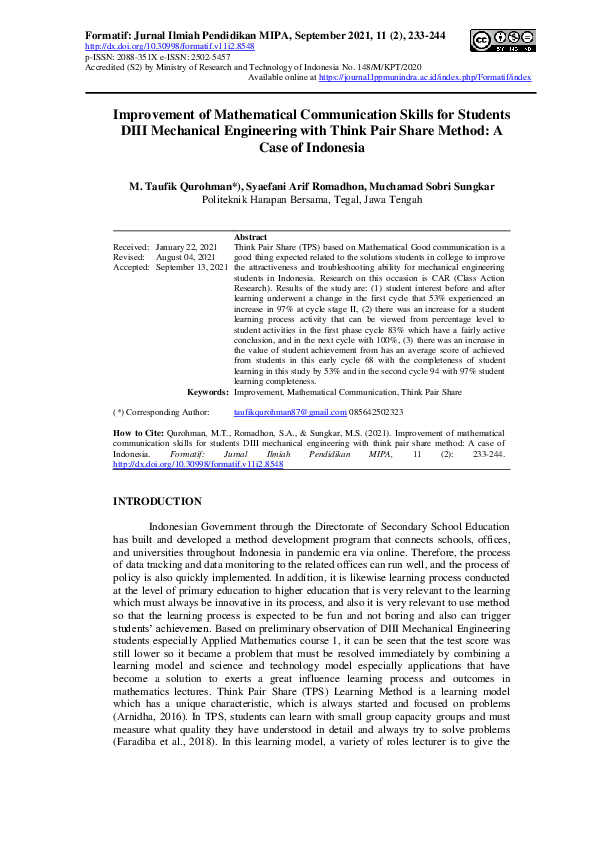 (PDF) Improvement of Mathematical Communication Skills for Students ...