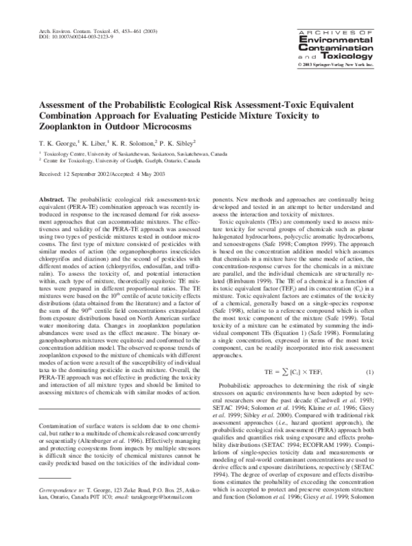 (PDF) Assessment of the Probabilistic Ecological Risk Assessment-Toxic ...