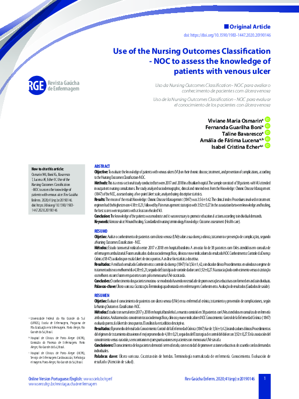 (PDF) Use of the Nursing Outcomes Classification - NOC to assess the ...