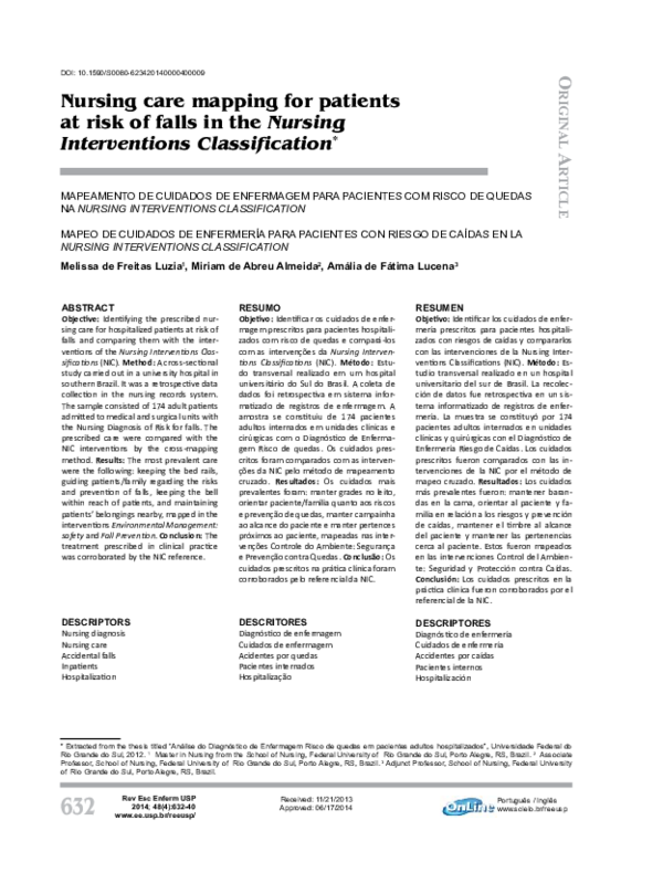 (PDF) Nursing care mapping for patients at risk of falls in the Nursing ...