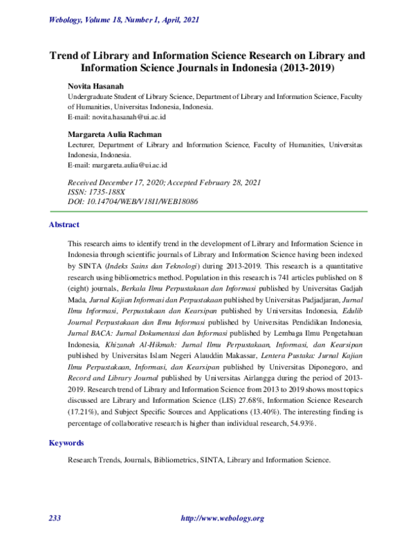 (PDF) Trend of Library and Information Science Research on Library and ...