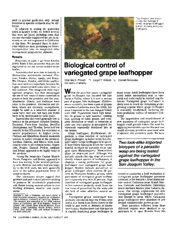 (PDF) Biological control of variegated grape leafhopper