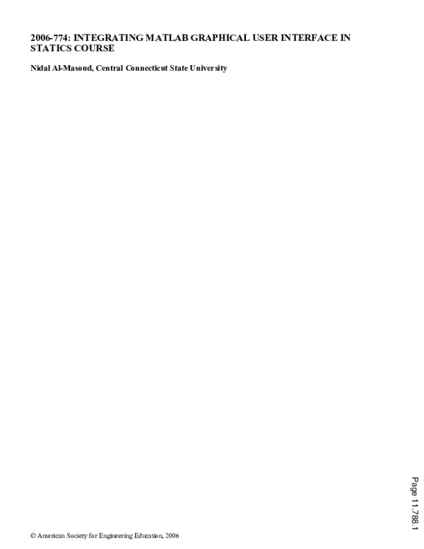 Integrating Matlab Graphical User Interface In Statics Course