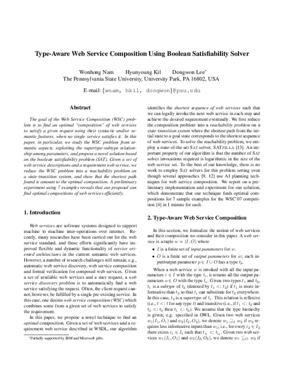 (PDF) Type-aware web service composition using boolean satisfiability solver