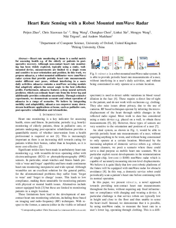 (PDF) Heart Rate Sensing with a Robot Mounted mmWave Radar