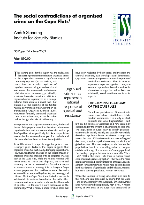 (PDF) The social contradictions of organised crime on the Cape Flats