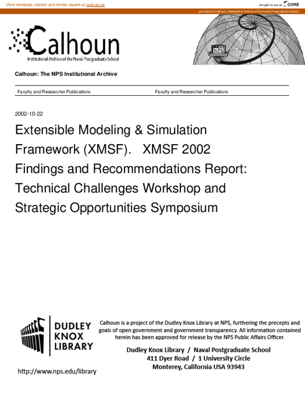 (PDF) Extensible Modeling & Simulation Framework (XMSF). XMSF 2002 Findings and Recommendations ...