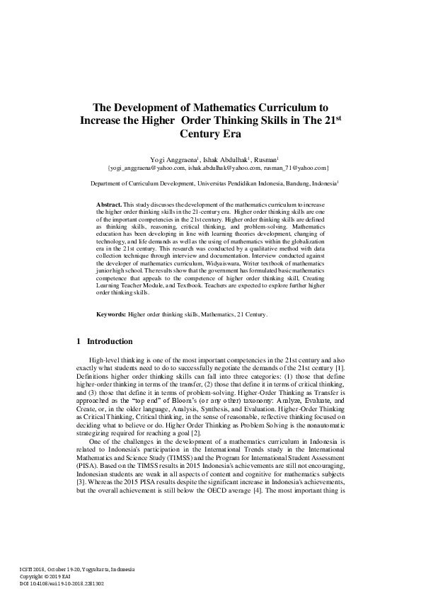 (PDF) The Development of Mathematics Curriculum to Increase the Higher ...