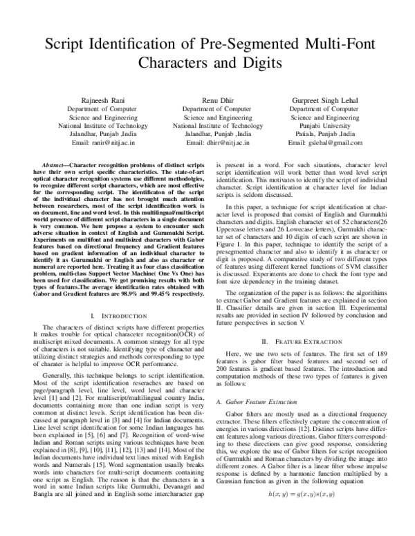 (PDF) Script Identification of Pre-segmented Multi-font Characters and ...