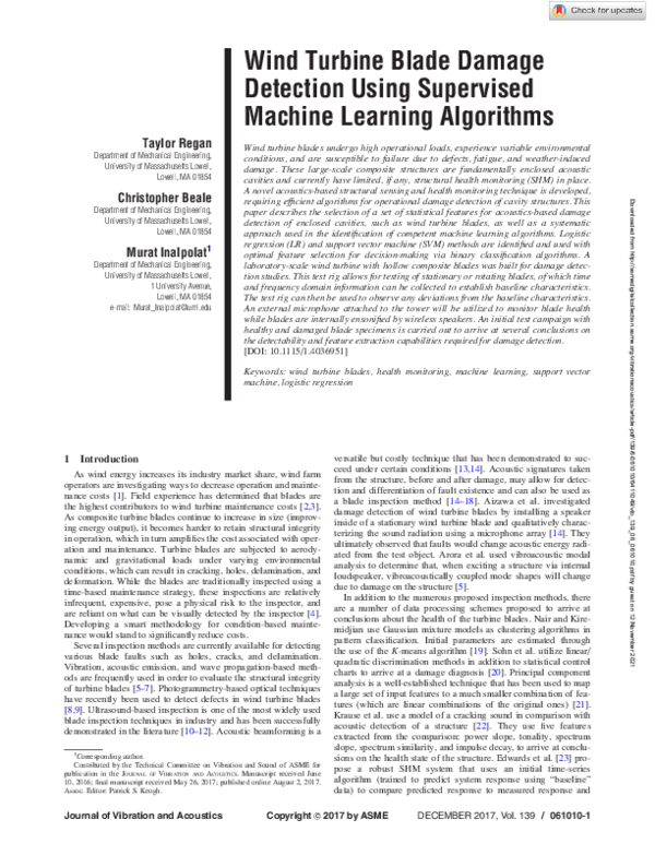 (PDF) Wind Turbine Blade Damage Detection Using Supervised Machine Learning Algorithms | Murat ...