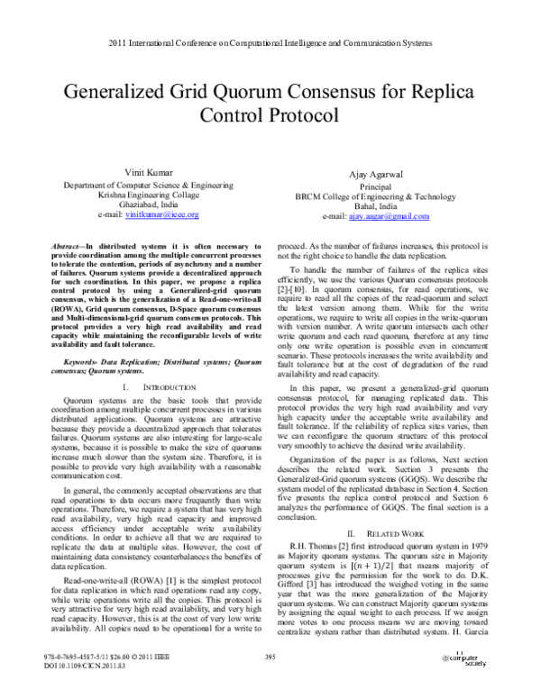 (PDF) Generalized Grid Quorum Consensus for Replica Control Protocol