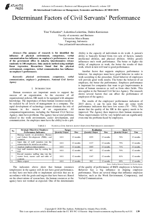 (PDF) Determinant Factors of Civil Servants’ Performance