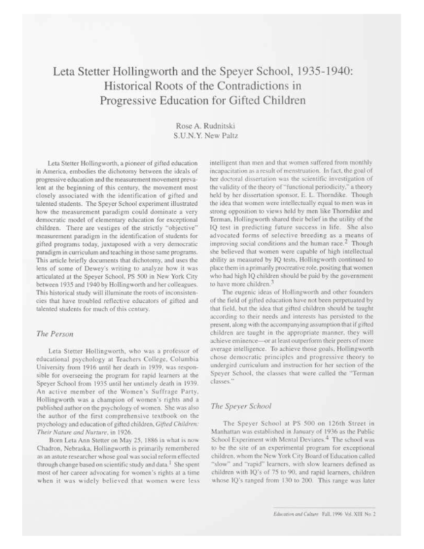 (PDF) Leta Stetter Hollingworth and the Speyer School, 1935–1940 ...