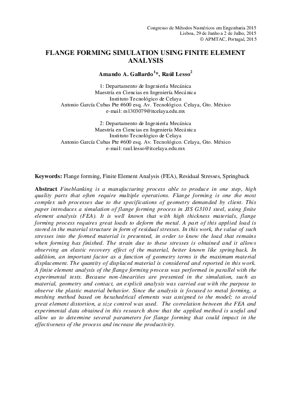 Pdf Flange Forming Simulation Using Finite Element Analysis