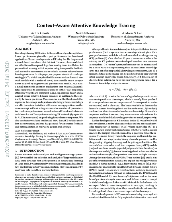 (PDF) Context-Aware Attentive Knowledge Tracing