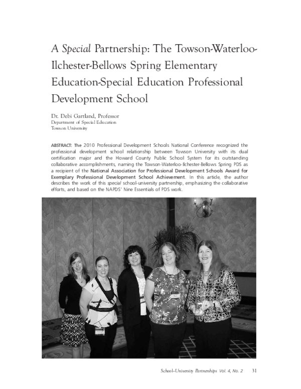 (PDF) A "Special" Partnership: The Towson-Waterloo-Ilchester-Bellows ...