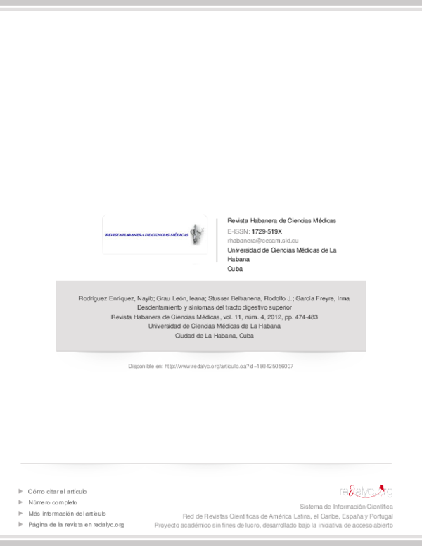 (PDF) Desdentamiento y síntomas del tracto digestivo superior