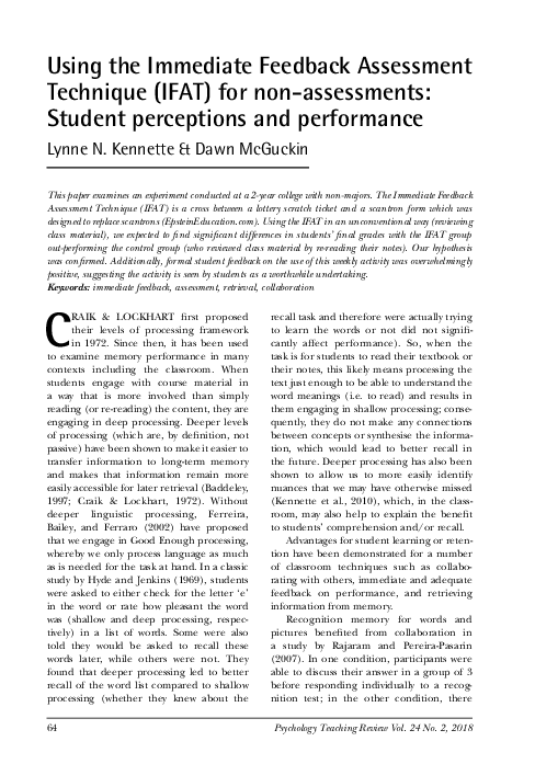 (PDF) Using the Immediate Feedback Assessment Technique (IFAT) for Non ...