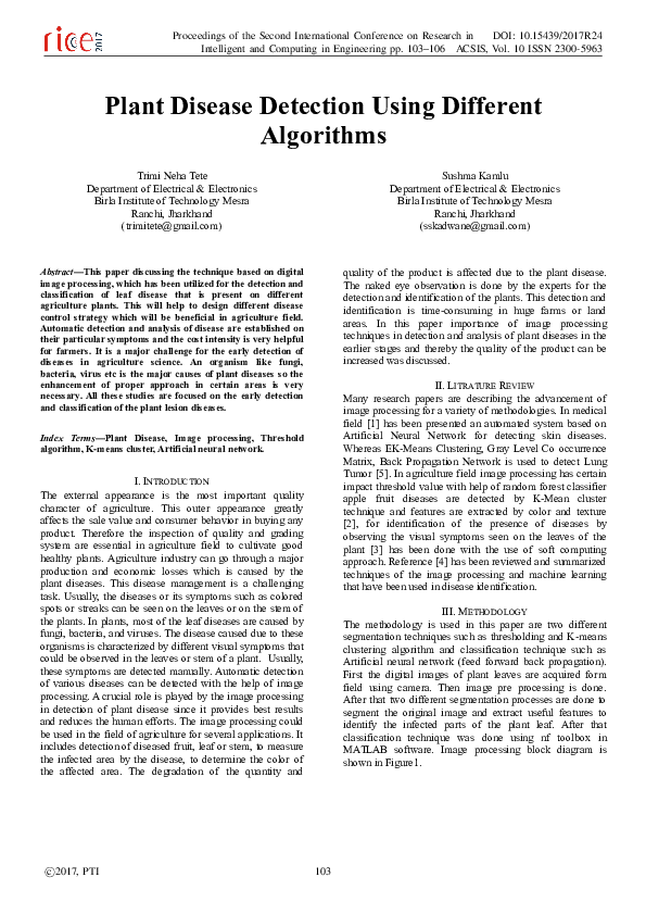 (PDF) Plant Disease Detection Using Different Algorithms